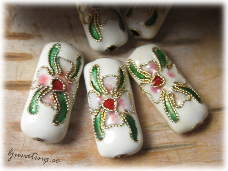 Cloisonne vit rektangel ca 17x8 mm - Cloisonné pärlor - ljuvating.se